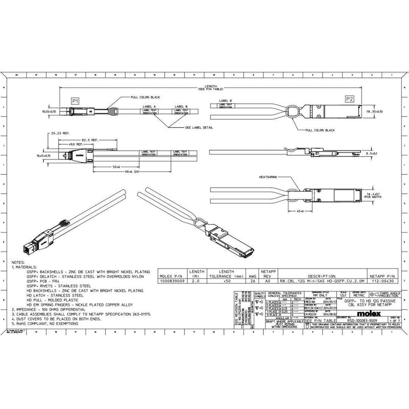 X66021A-R6 | NetApp MiniSAS HD/QSFP 2m SAS 12Gb Data Cable (112-00430 ...