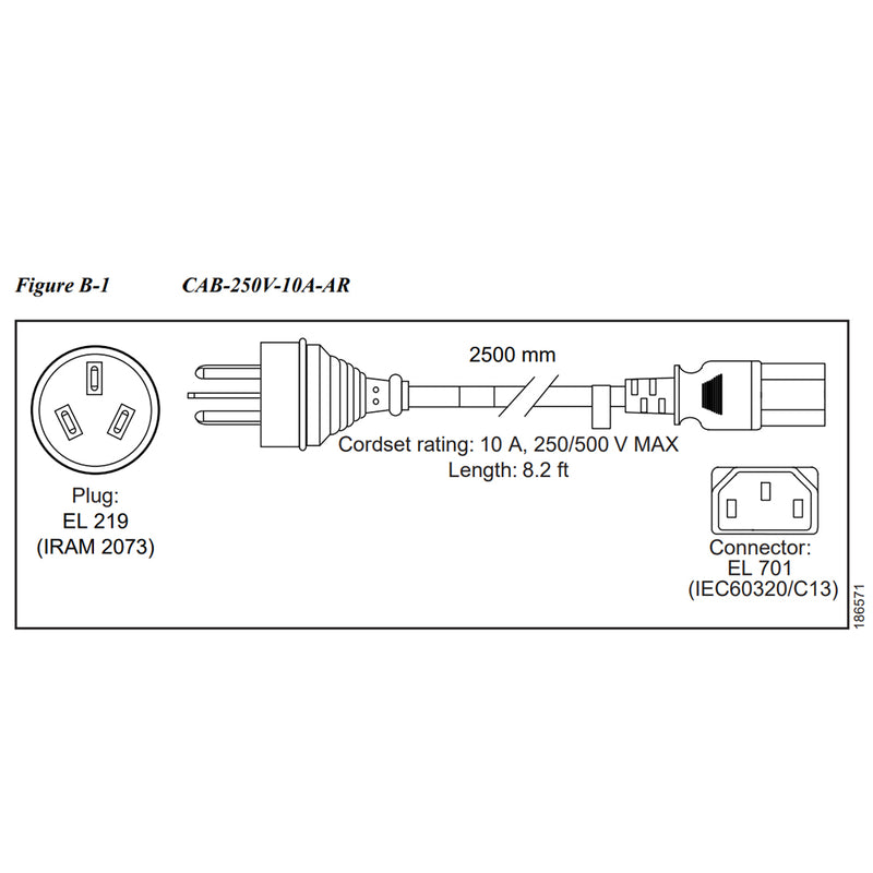 CAB-250V-10A-AR | 250V, 10A, Argentina Power Cable - ECS