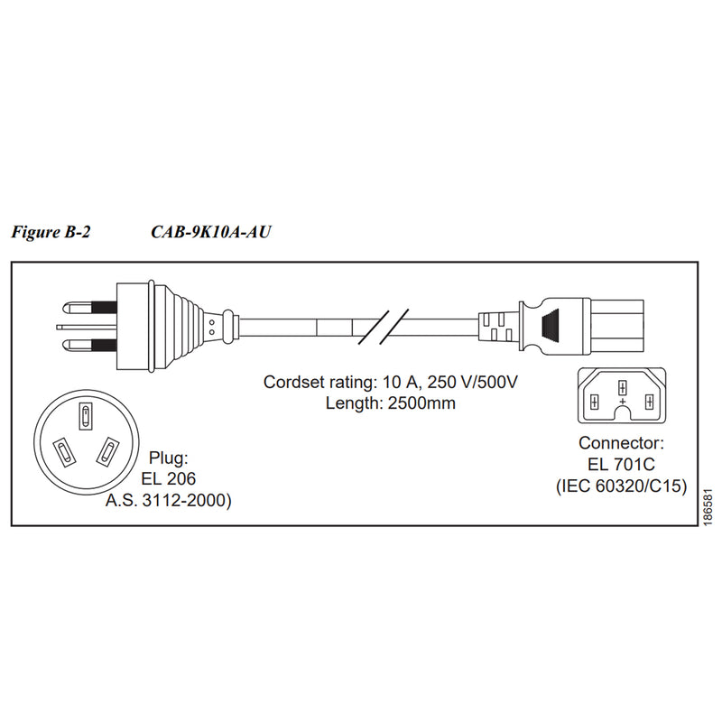 CAB-9K10A-AU | Cisco250Vac 10A 3112 Plug, Australia Power Cable - ECS